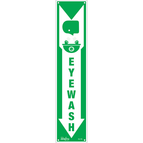 Zenith Safety Products "Eye Wash" Sign, 18" x 4", Plastic, English with ...