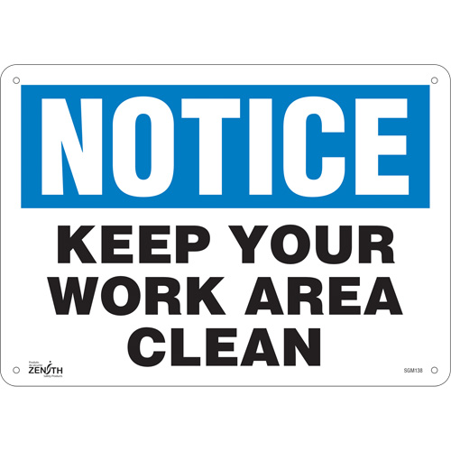 Zenith Safety Products "Keep Your Work Area Clean" Sign, 10" x 14 ...