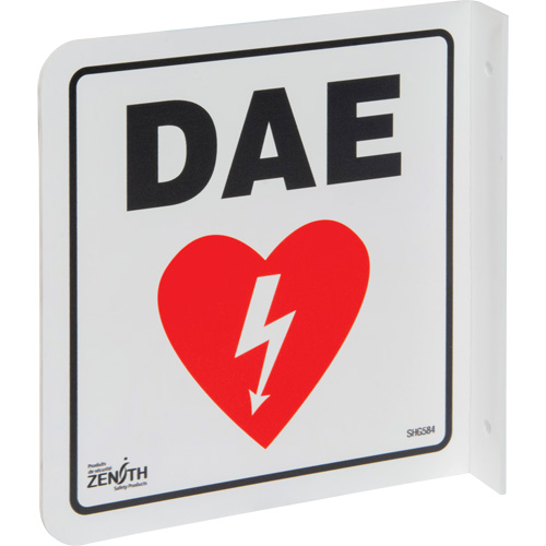 Zenith Safety Products 90° Projecting "DAE" Sign, 8" x 8", Plastic ...