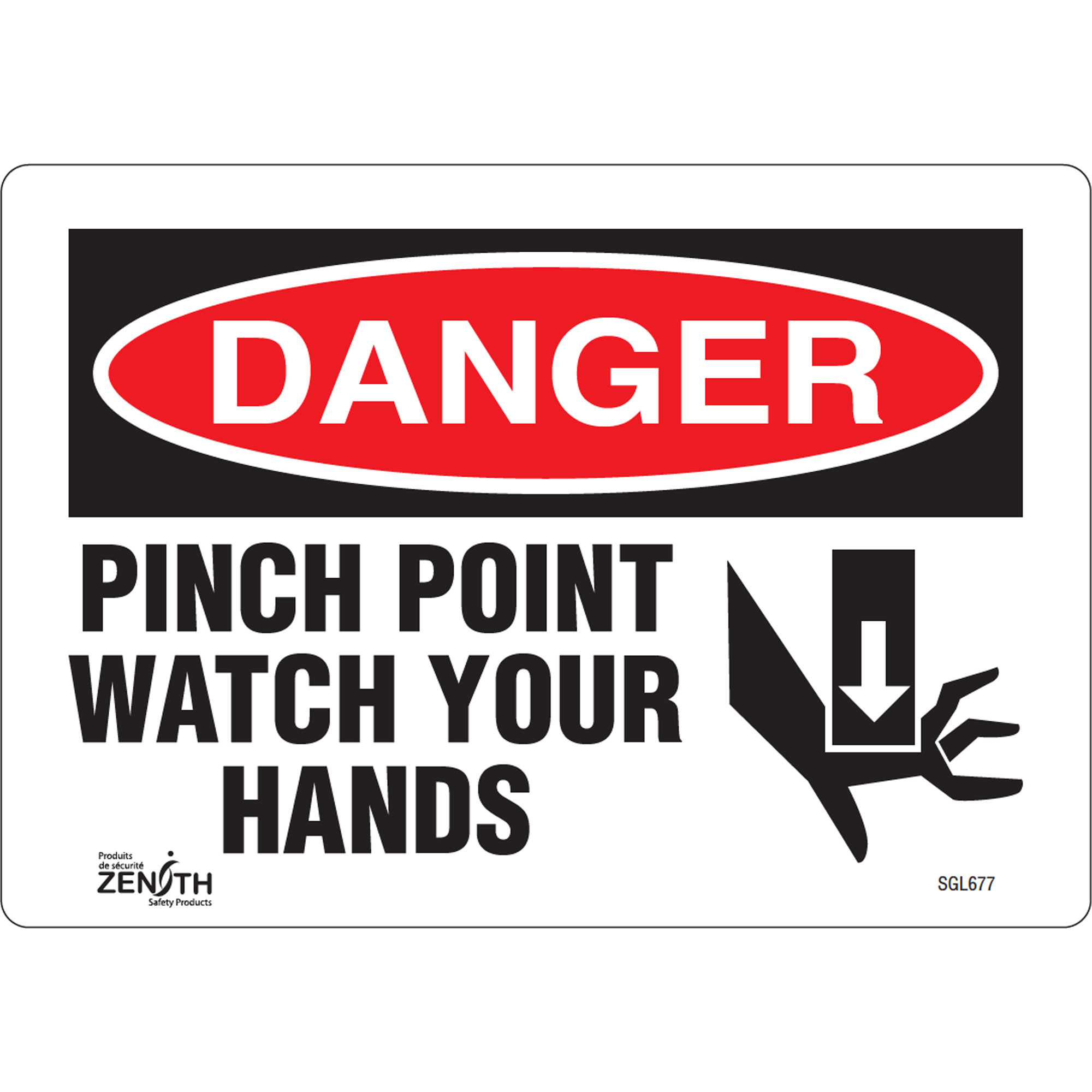 Zenith Safety Products "Pinch Point" Sign, 7" x 10", Vinyl, English ...