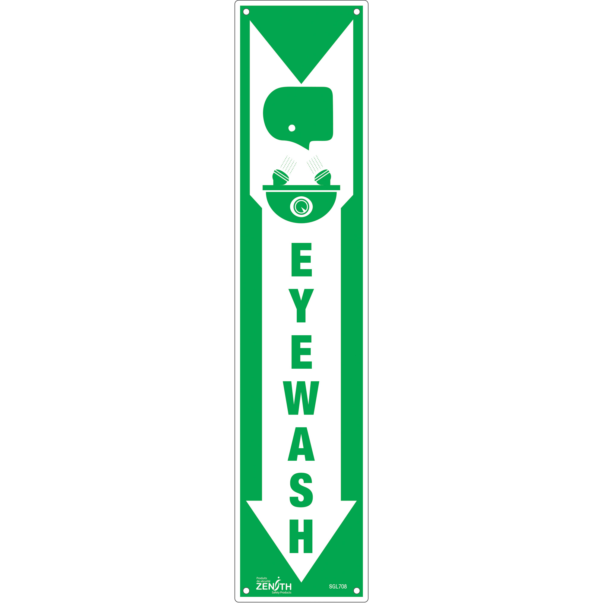 Zenith Safety Products "Eye Wash" Sign, 18" x 4", Plastic, English with ...