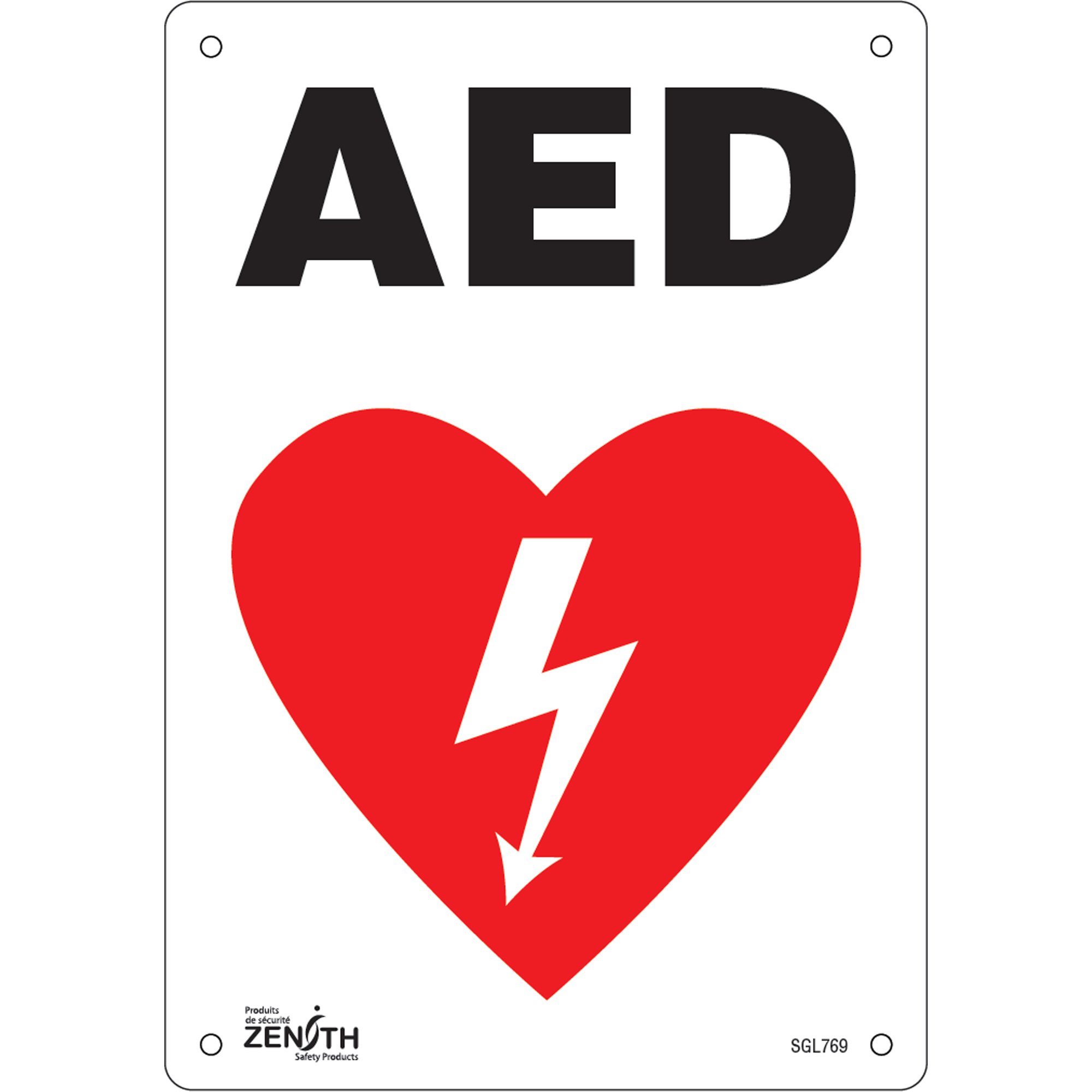 Zenith Safety Products "AED" Sign, 10" x 7", Aluminum, English with ...