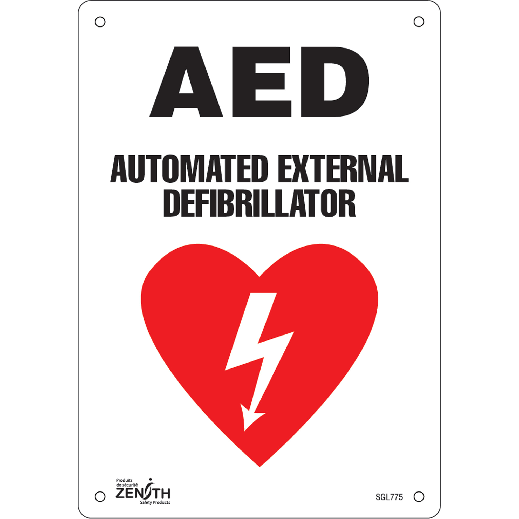 Zenith Safety Products "AED Automated External Defibrillator" Sign, 10 ...