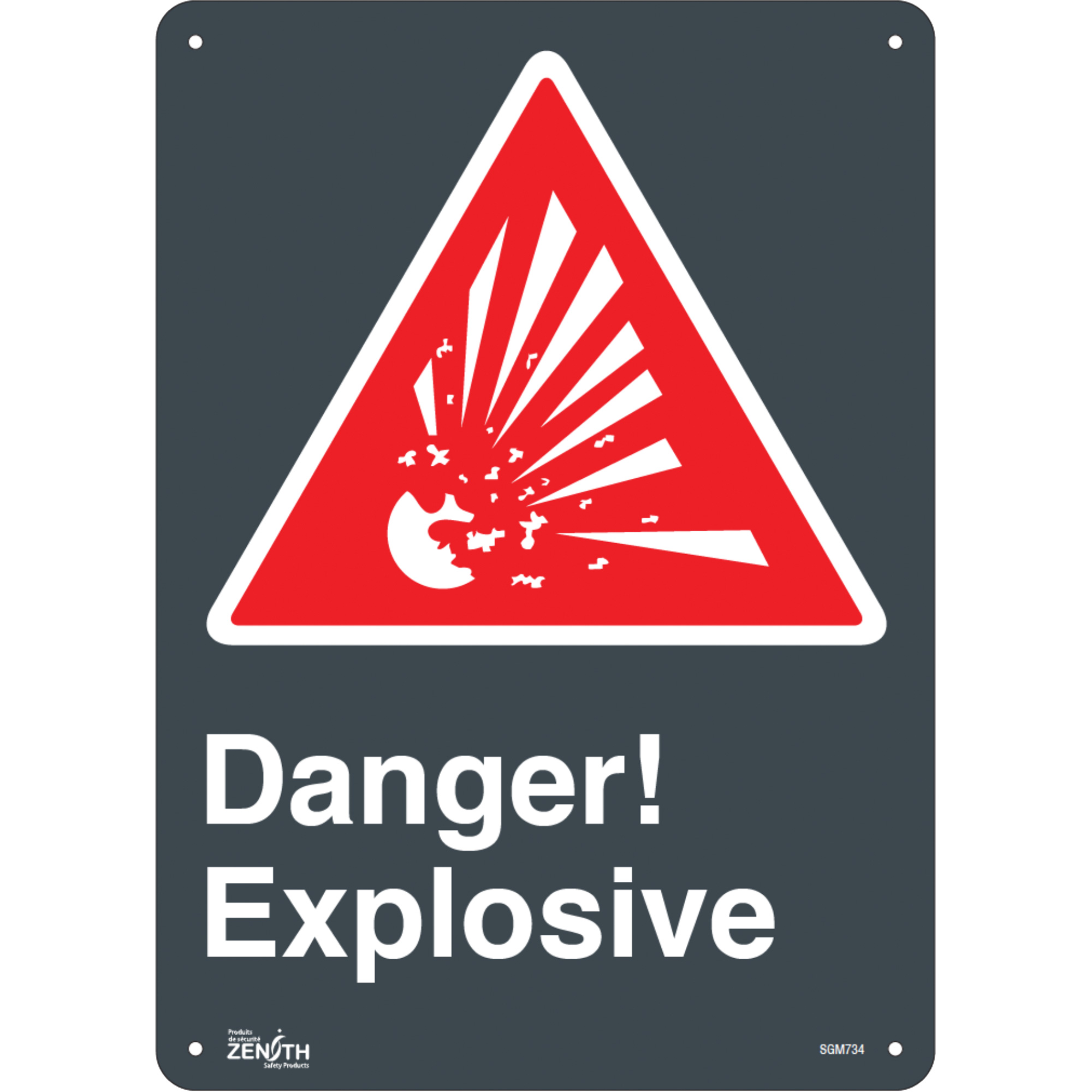 Zenith Safety Products "Explosive" Sign, 14" x 10", Plastic, English ...