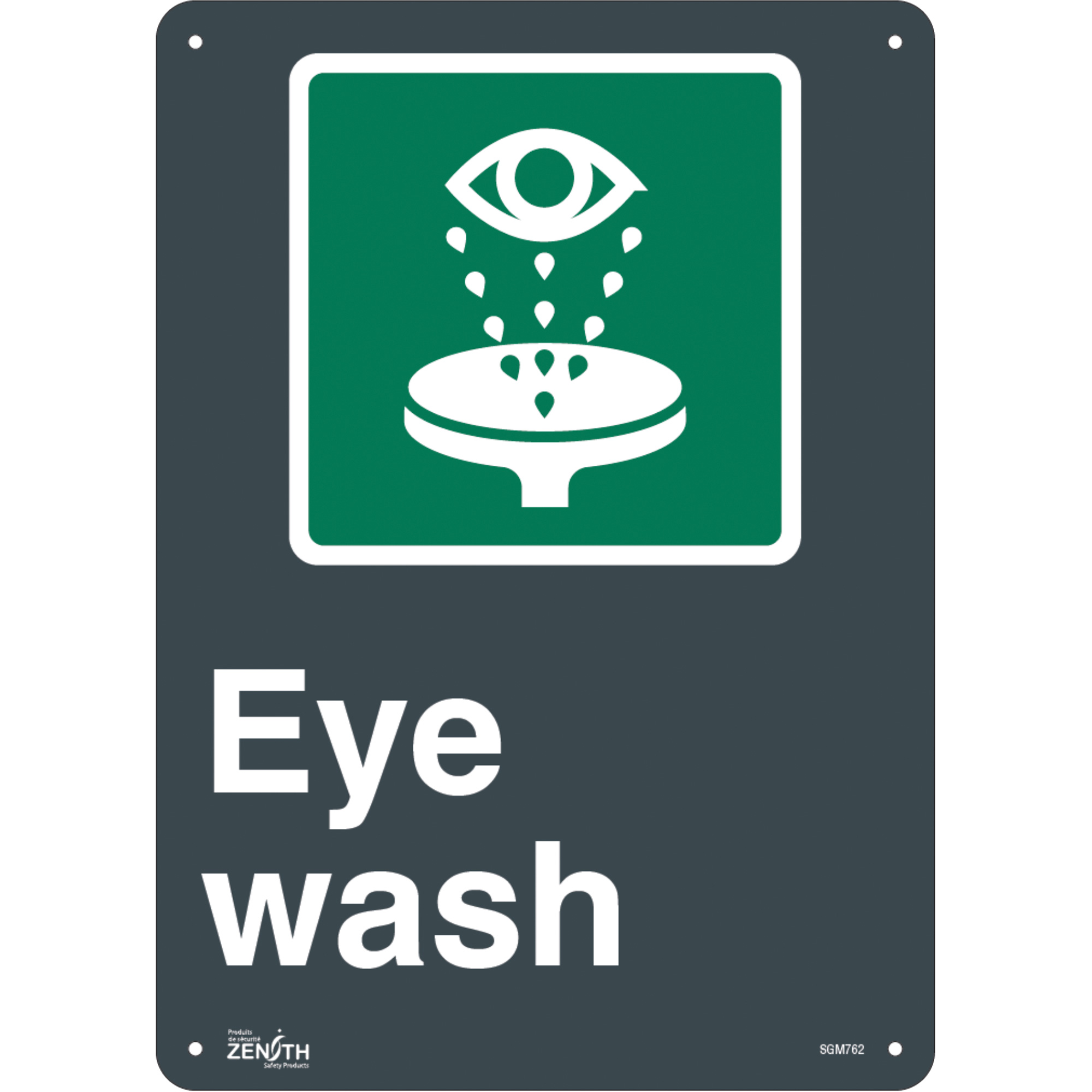 Zenith Safety Products "Eye Wash" Sign, 14" x 10", Aluminum, English ...