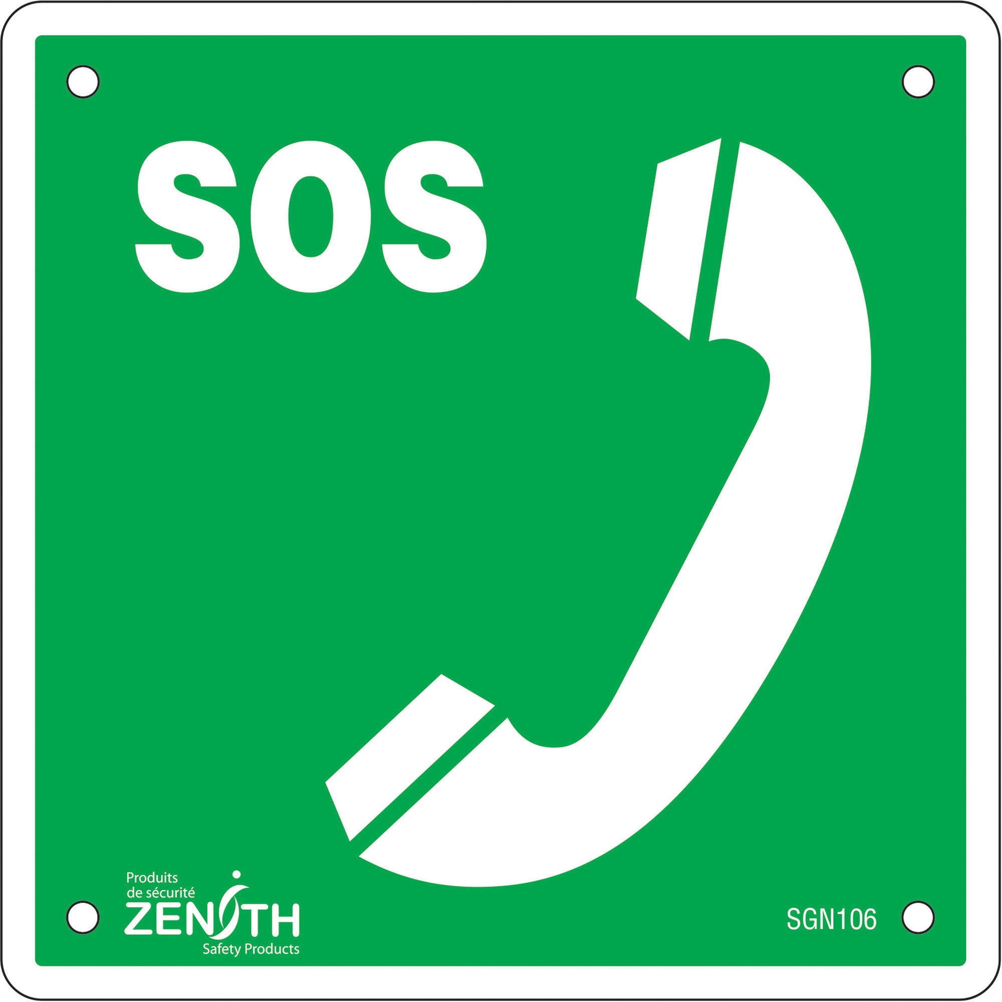 Zenith Safety Products Emergency Telephone CSA Safety Sign, 6" x 6 ...