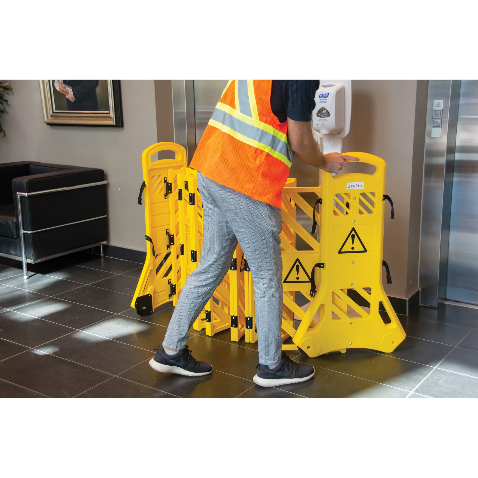 Zenith Safety Products Portable Mobile Barrier, 40" H x 13' L, Yellow ...