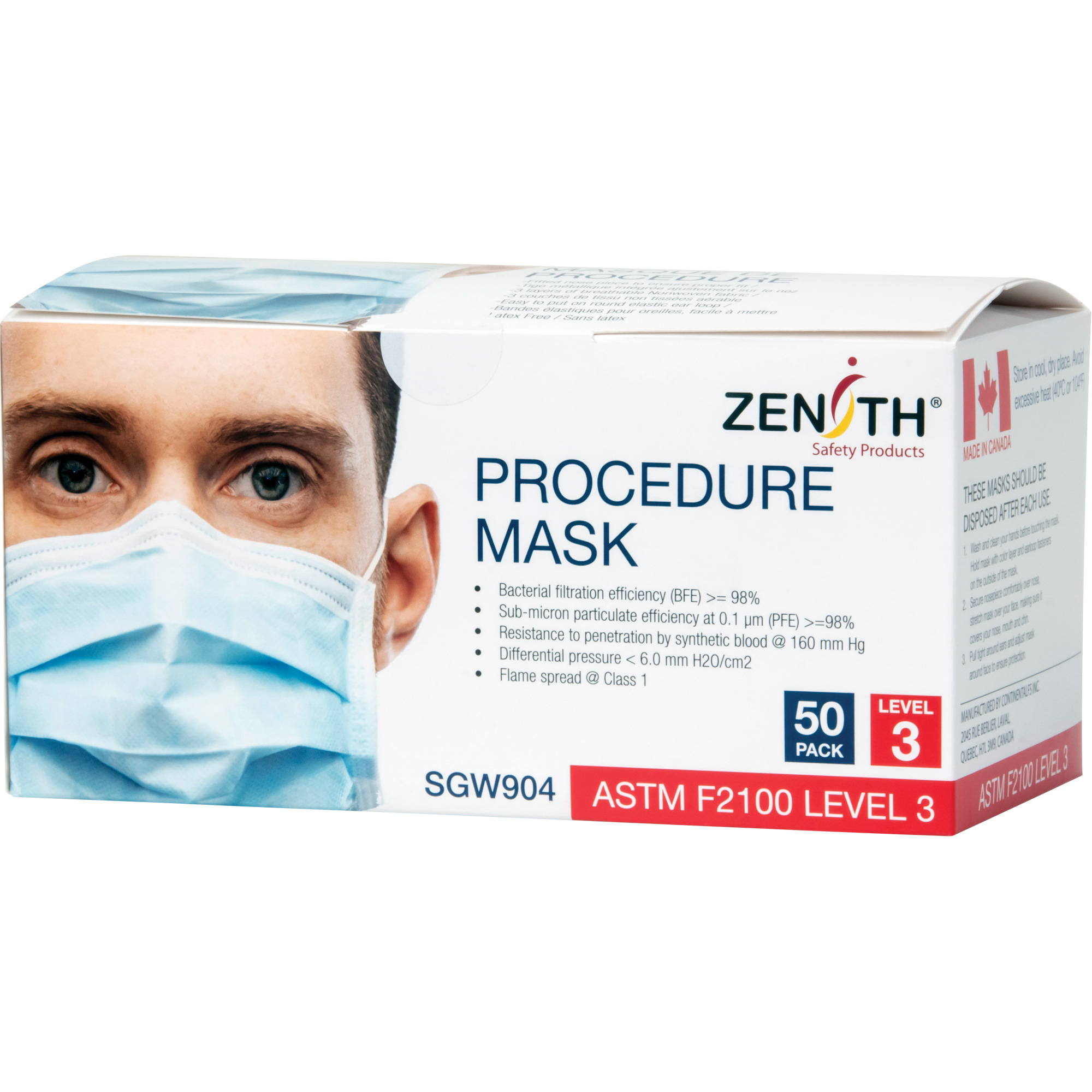 Zenith Safety Products Disposable Procedure Face Masks, ASTM F2100 ...