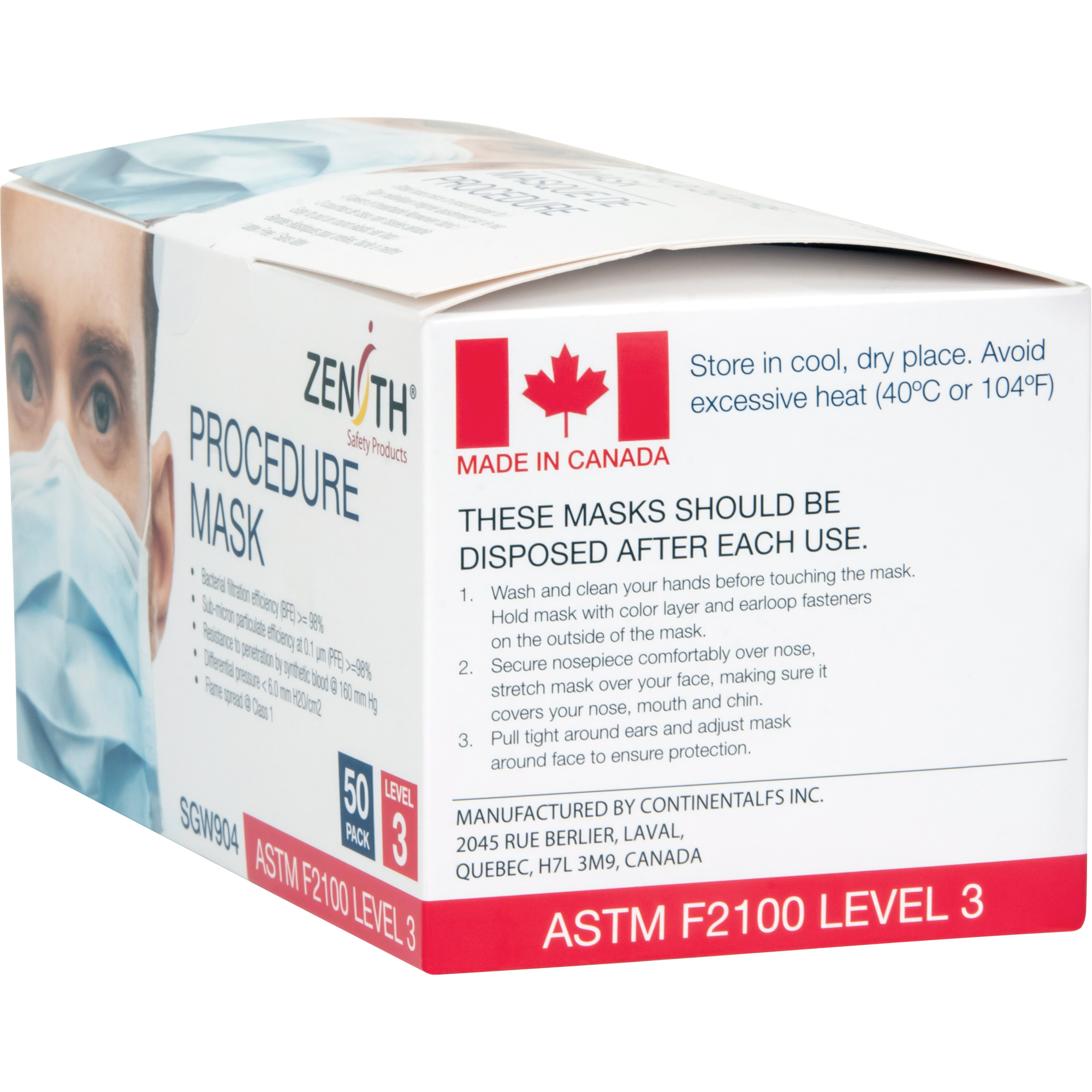 Zenith Safety Products Disposable Procedure Face Masks, ASTM F2100 ...