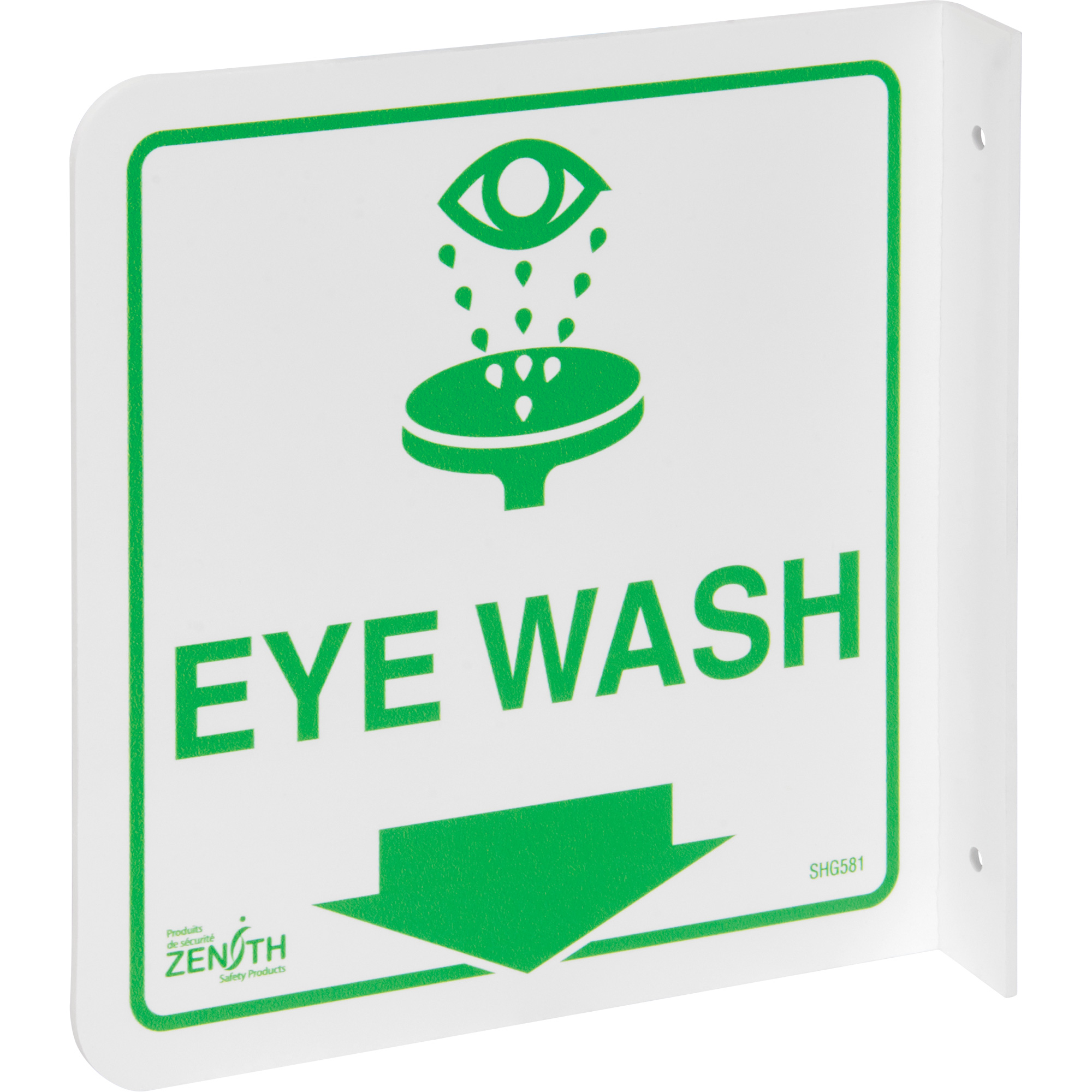 Zenith Safety Products 90° Projecting "Eye Wash" Sign, 8" x 8", Plastic ...