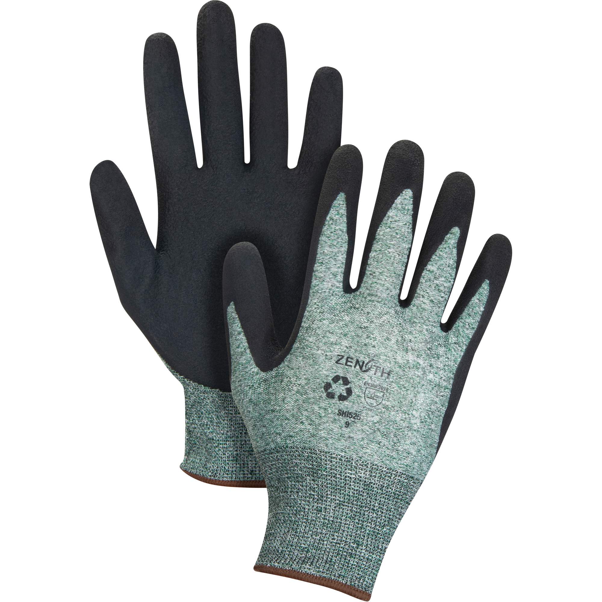 Zenith Safety Products Eco-Friendly Crinkle Grip Coated Gloves, 9, Foam ...